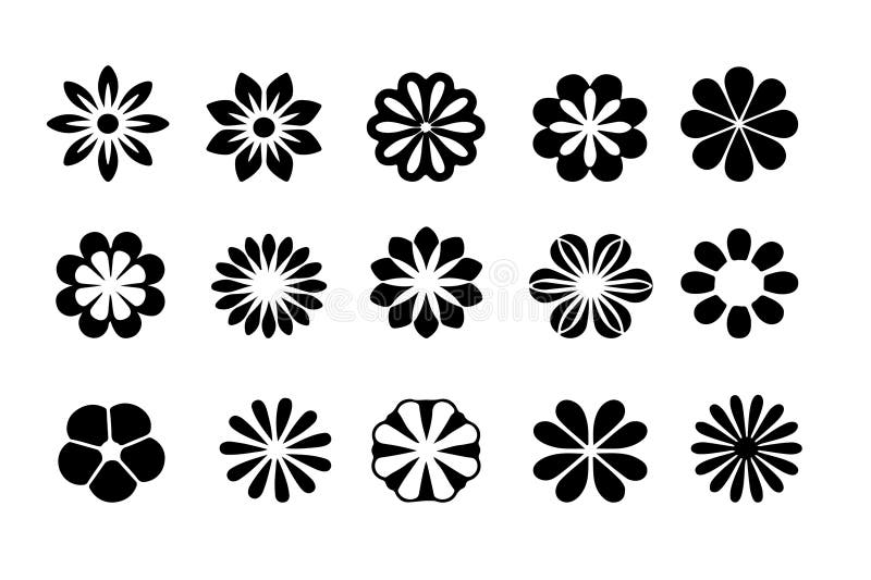 Set or Bundle of Trendy Flower Silhouette, Floral Symmetrical Shape ...