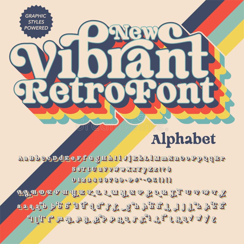 Colour Version New Vibrant Retro Vintage Display Bold Font Alphabet ...