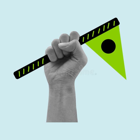 Hand Holding Triangle Flag Pop Art Stock Photo - Image of collage ...