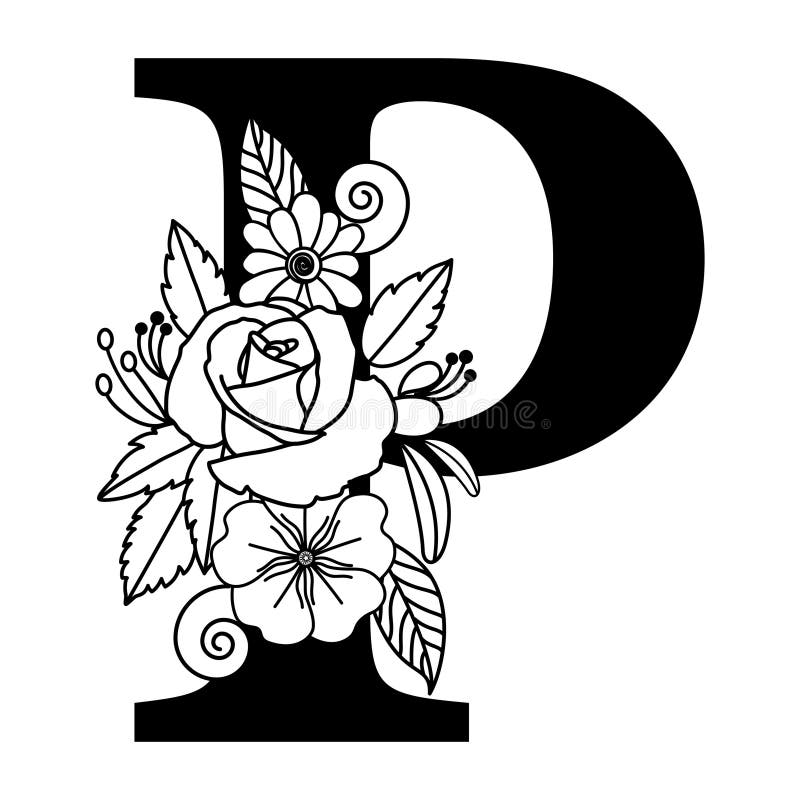 Letter P Black Flower Alphabet Stock Illustrations – 232 Letter P Black ...
