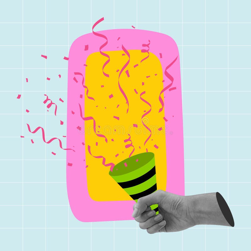 Hand Popping Confetti, Celebrating Festive Event Stock Vector ...