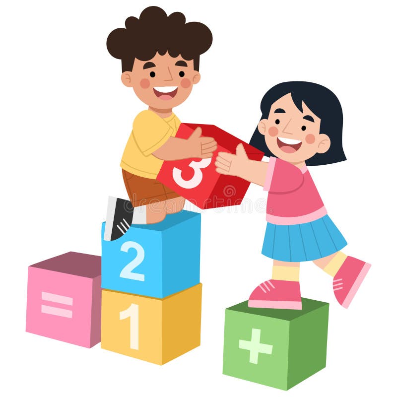 Illustration of a Boy and a Girl Stacking Number Blocks. Educational ...
