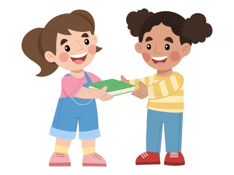 Illustration of a Girl Sharing a Book with a Friend Stock Vector ...