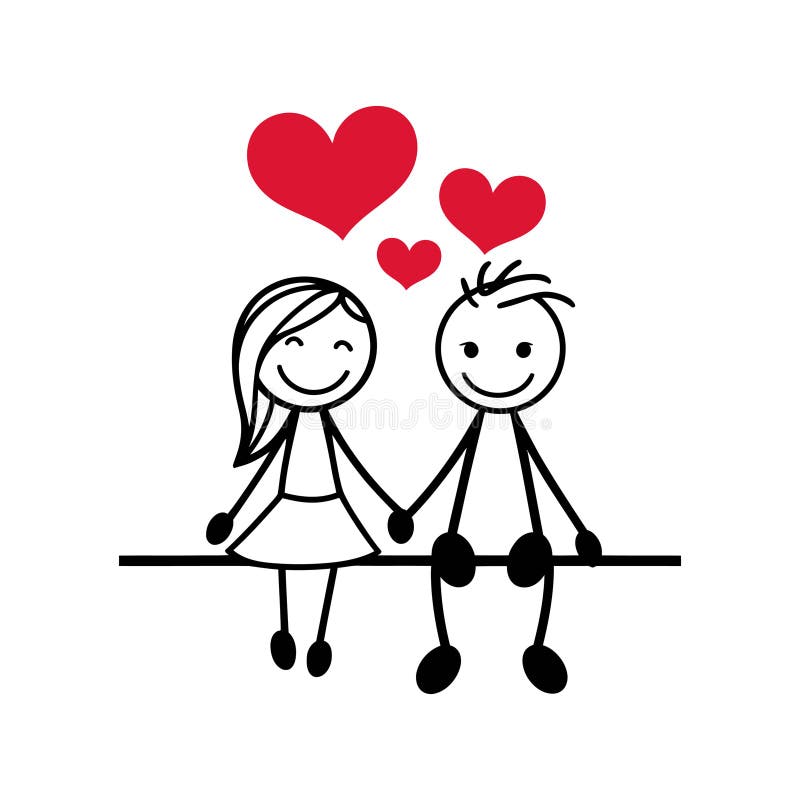 Simple Romantic Couple Sitting with Hearts Stock Vector - Illustration ...