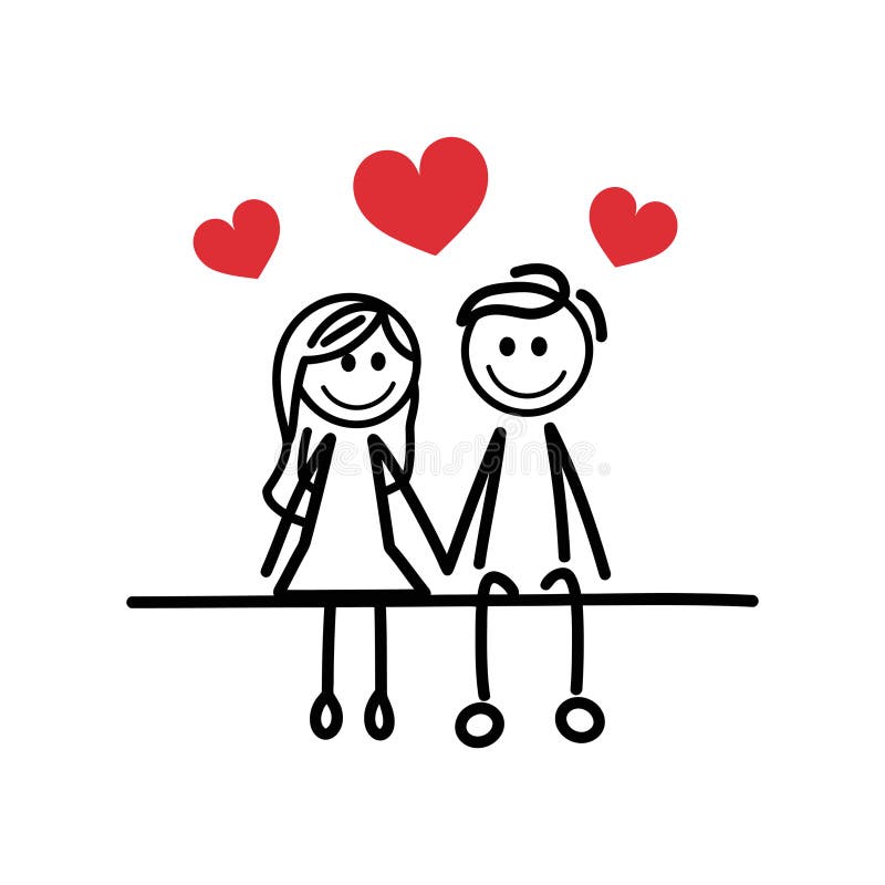 Cute Romantic Couple Clipart with Hearts Stock Vector - Illustration of ...