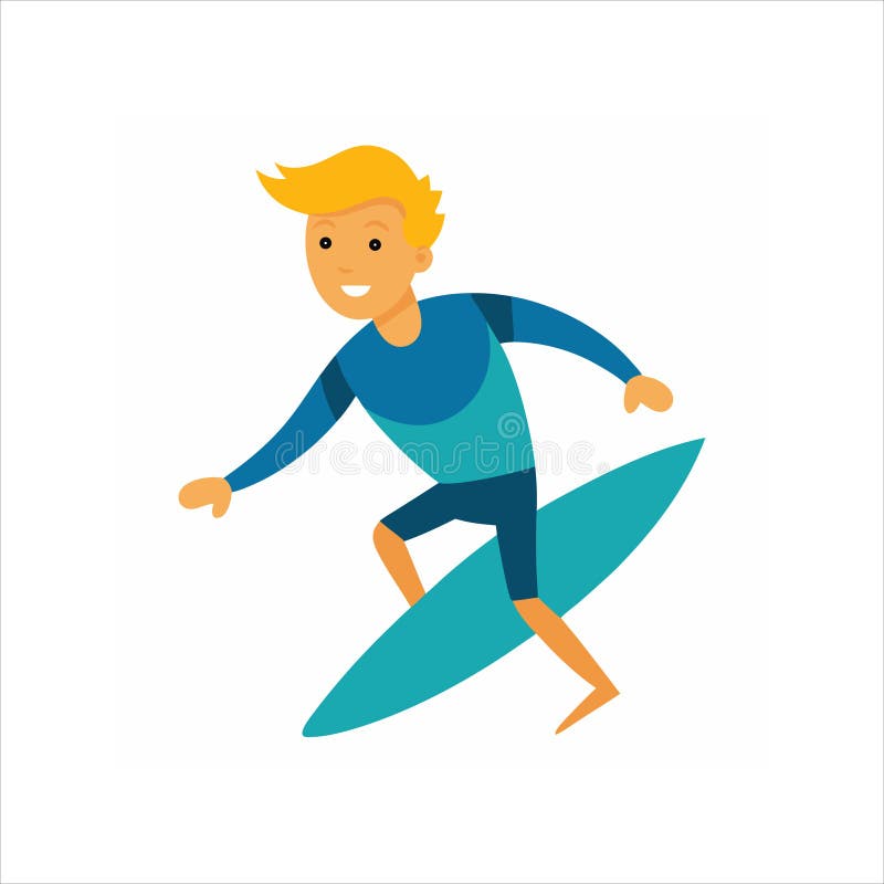 Beach Surfer Cartoon Vector Silhouette, Icon & Line Art Stock Vector ...