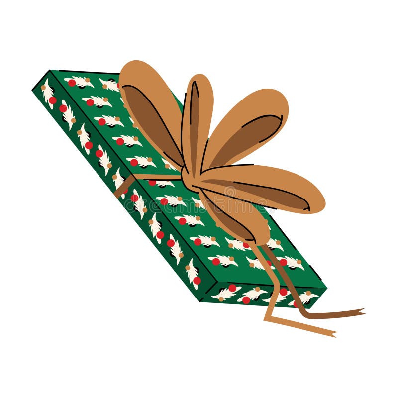 Holiday Present Green Gift Box with Beige Ribbon Bow. Christmas Present ...