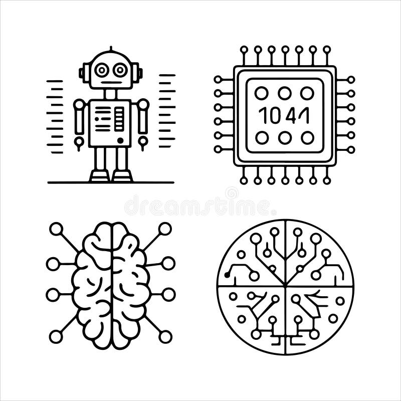 Set of Line Icons of Artificial Intelligence Vector File. Stock Vector ...