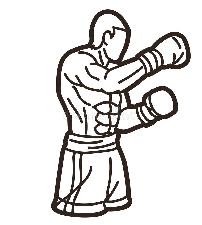 Boxing Sport Male Boxer Fighting Action Cartoon Kickboxing Graphic ...