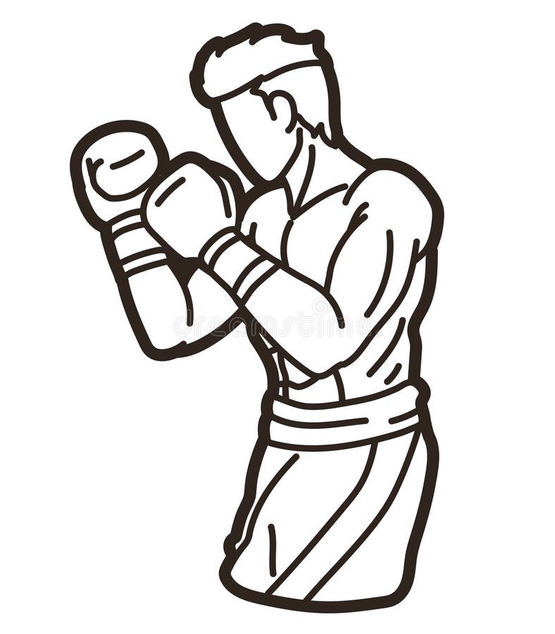 Boxing Sport Male Boxer Fighting Action Cartoon Kickboxing Graphic ...