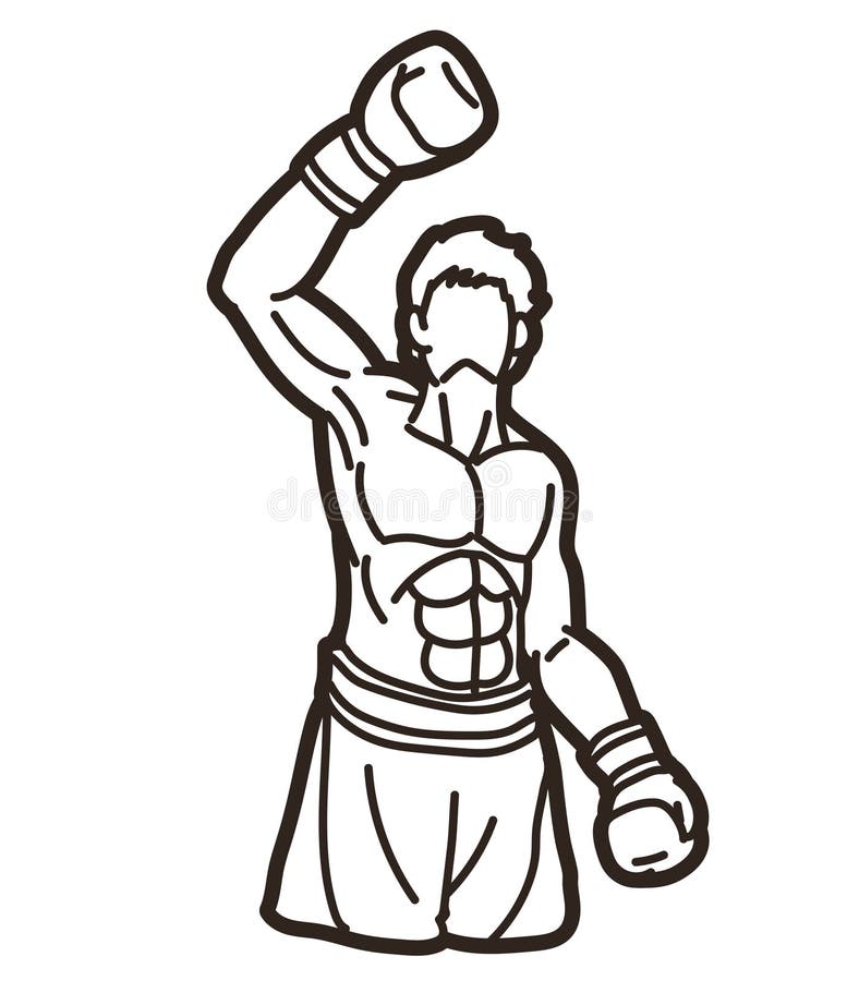 Boxing Sport Male Boxer Fighting Action Cartoon Kickboxing Graphic ...