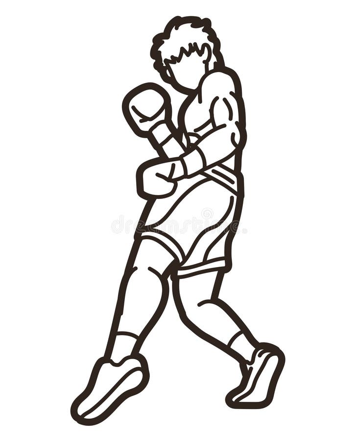 Boxing Sport Male Boxer Fighting Action Cartoon Kickboxing Graphic ...