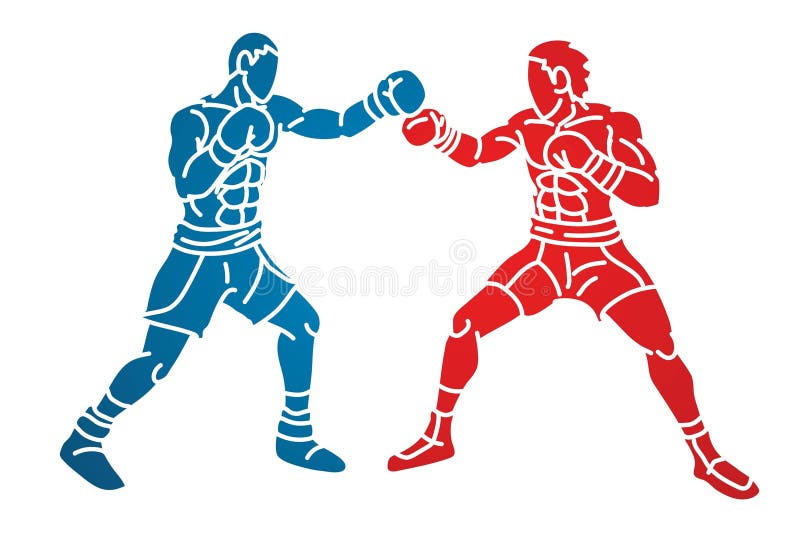 Boxing Sport Male Boxer Fighting Action Cartoon Kickboxing Graphic ...