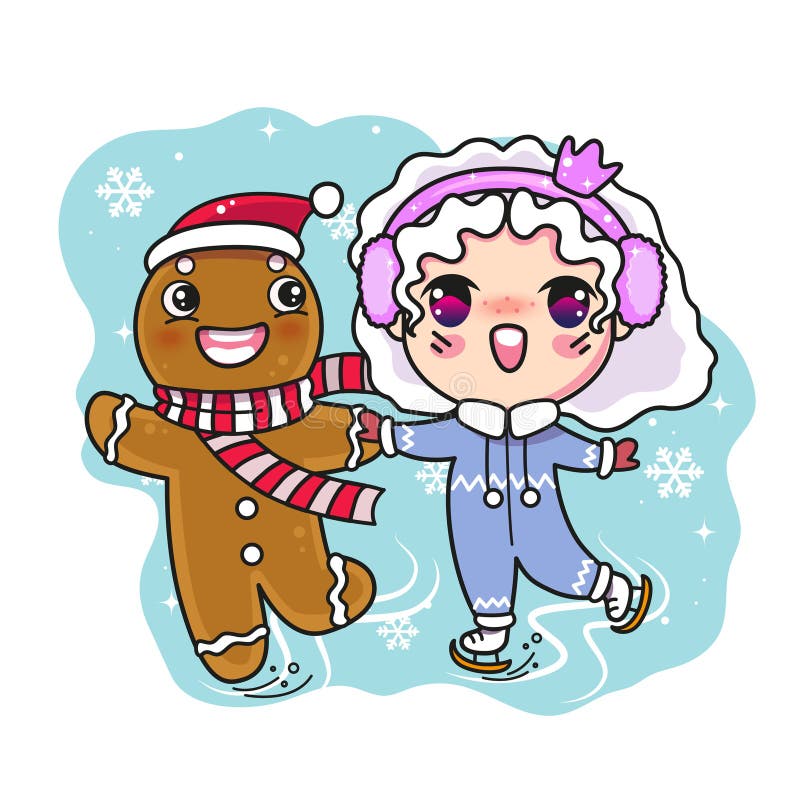 Cute Christmas Illustration. Ginger Man with Elf Skating Stock Vector ...