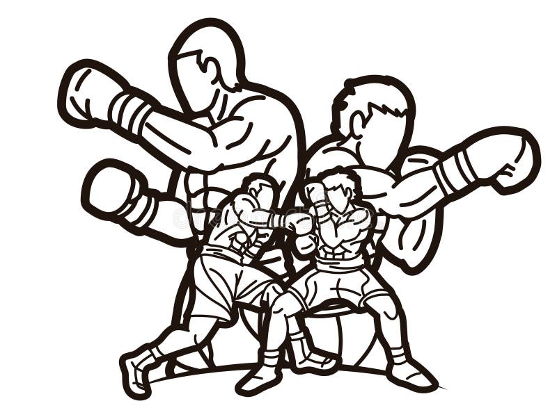 Group of Fighter Boxing Sport Boxer Fighting Battle Mix Action Cartoon ...