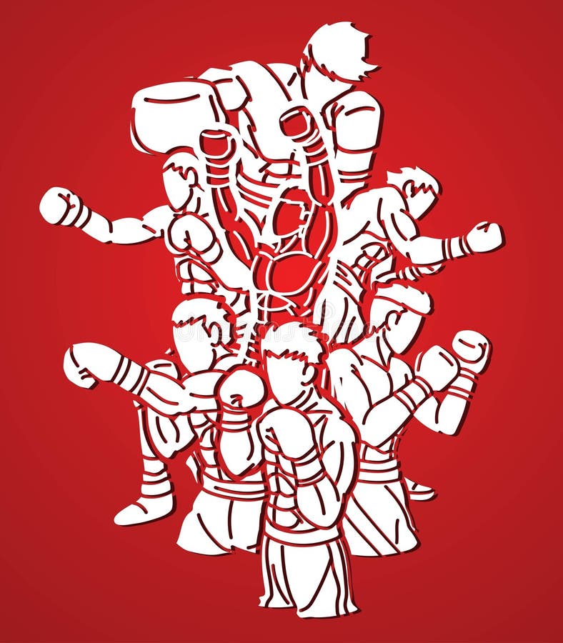 Group of Fighter Boxing Sport Boxer Fighting Battle Mix Action Cartoon ...
