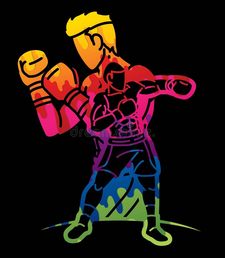 Group of Fighter Boxing Sport Boxer Fighting Battle Mix Action Cartoon ...