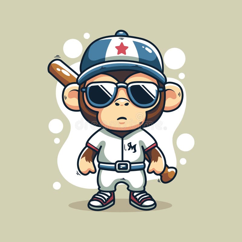 Cute Monkey Baseball Mascot Character Design Vector Illustration.t ...