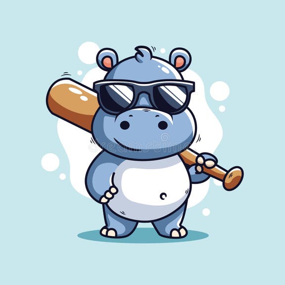 Cute Hippo with Baseball Bat . Cartoon Vector Illustration Stock Vector ...