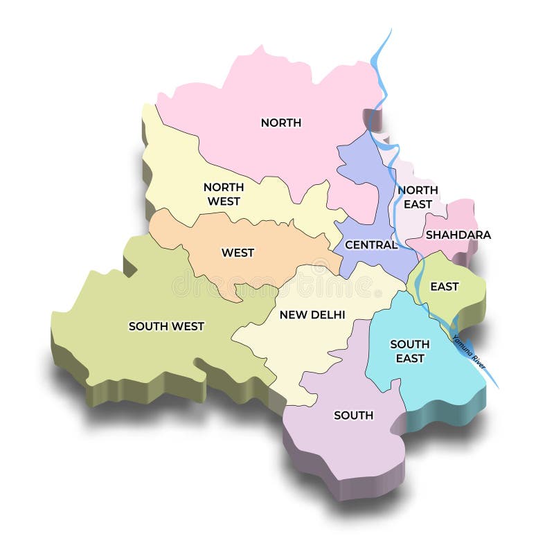 Delhi 3d Map District Wise with River Yamuna Stock Vector ...