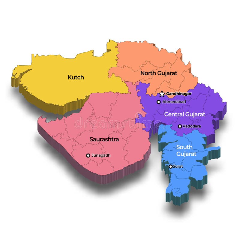 3d Map of the Gujarat Region with Capital Gandhinagar Stock ...