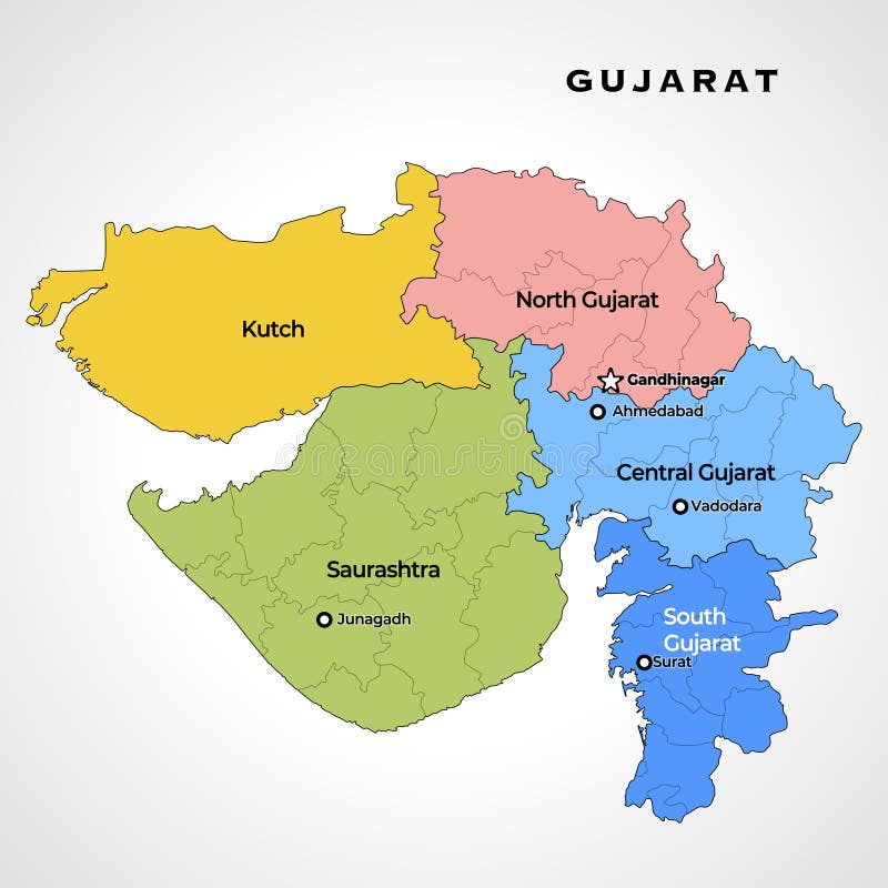 Detailed Map of the Gujarat Region with Capital Gandhinagar Stock ...