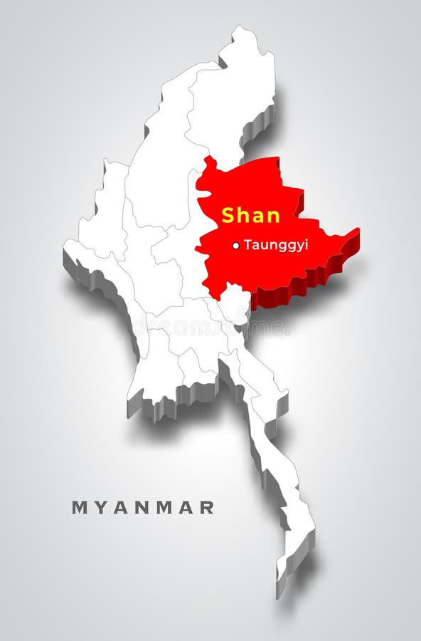 Shan State and Regions Map Highlighted on Burma Myanmar Map Stock ...