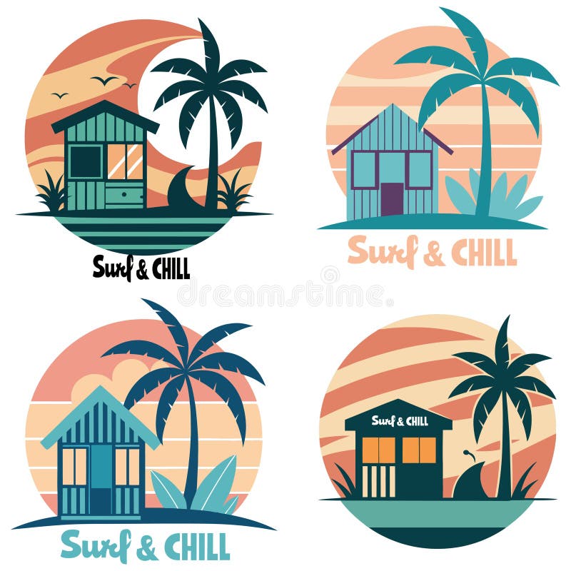 Retro Surf Shack Design with Palm Trees, Waves, and Sunset – Surf ...