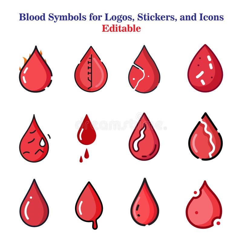 Blood Symbols for Logos, Stickers, and Icons. Grid of Twelve Unique ...