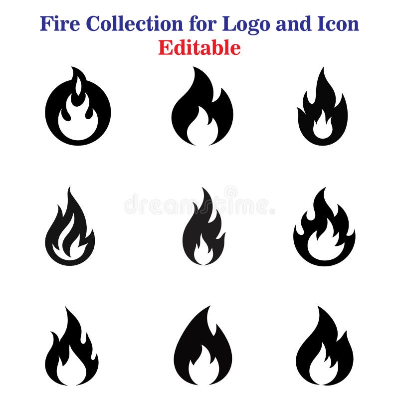 Fire Vector. Minimalist Grid of Nine Black Fire Icons on a White ...