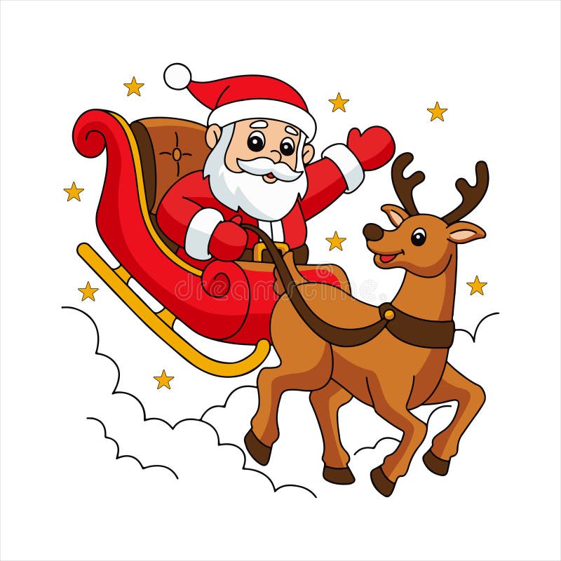 Cartoon-style Illustration Depicting Santa Claus Riding in His Sleigh ...