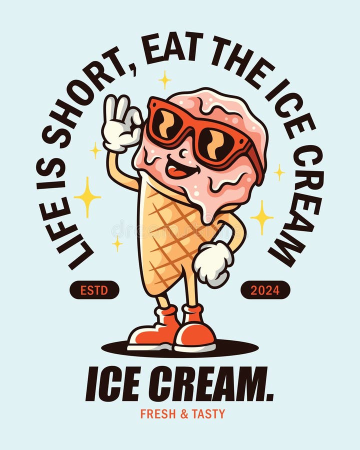 Cute and Adorable Ice Cream Cartoon Character Design Stock Vector ...