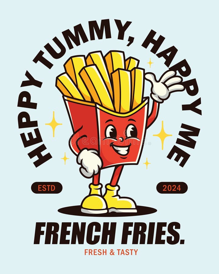 Cute and Adorable French Fries Cartoon Character Design Stock Vector ...