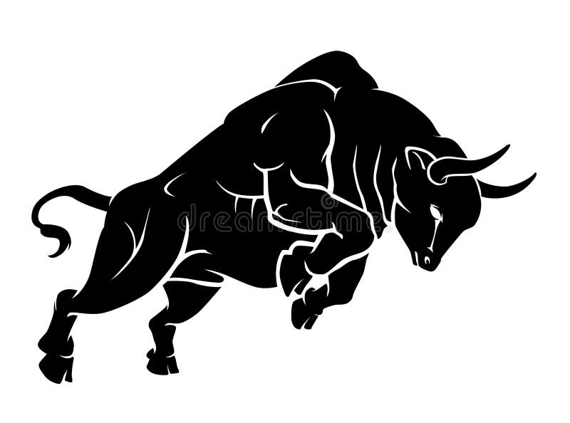 Bull Silhouette, Charging Wild Animal Side View Stock Vector ...