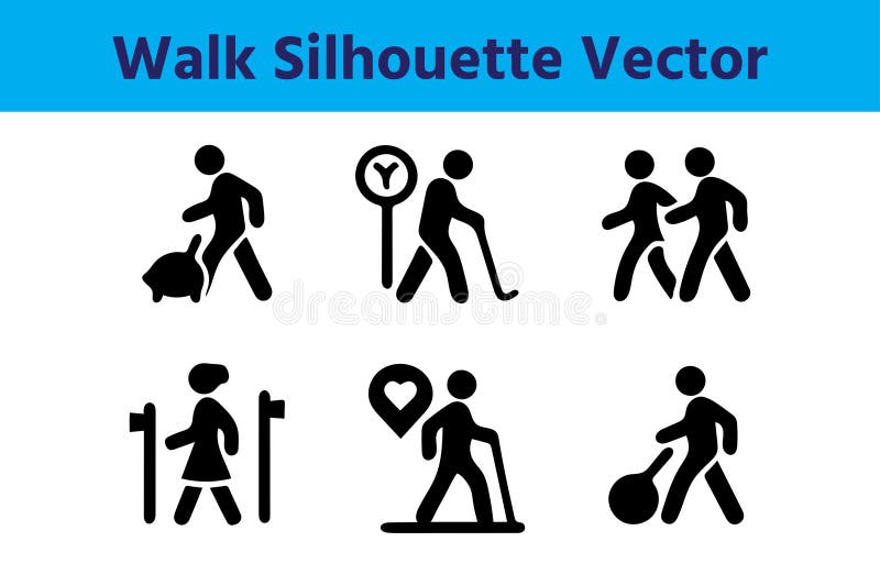 Walk Silhouette Set with Editable Vector Collections Stock Vector ...