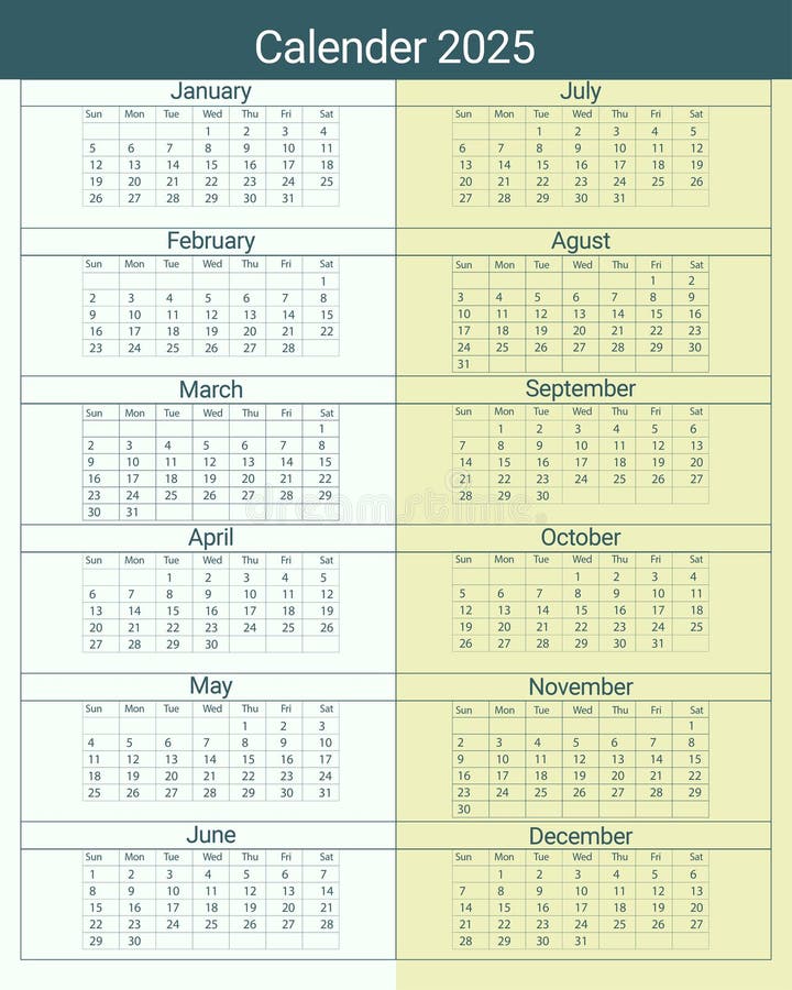 Modern 2025 Simple Calendar Planner Schedule Design Stock Vector ...