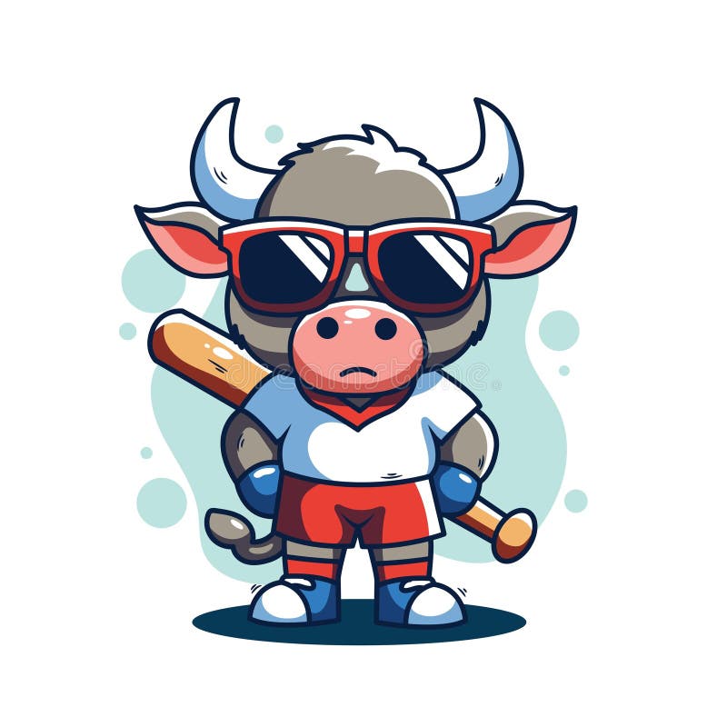 Cute Cartoon Cow Mascot with Baseball . Vector Illustration Stock ...