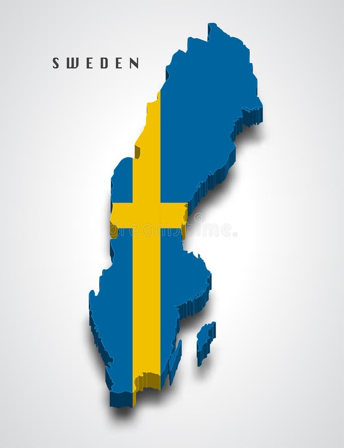 3D Map of Sweden with National Flag on a Subtle Grey Background Stock ...