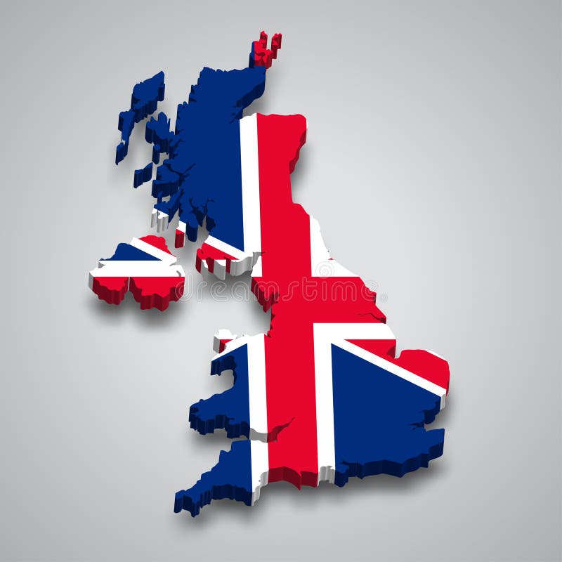 United Kingdom 3d Map with National Flag on Grey Background Stock ...