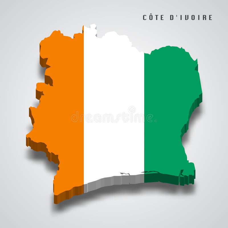 Côte D Ivoire 3d Map with National Flag on Grey Background Stock ...