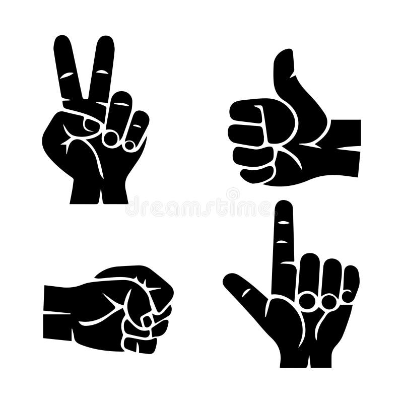 A Set of Unique Hand Vector Illustrations in Silhouette Style Stock ...