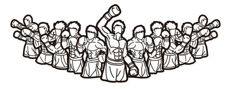 Group of Fighter Boxing Sport Boxer Fighting Battle Mix Action Cartoon ...
