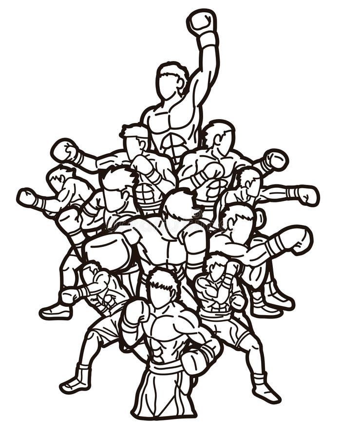 Group of Fighter Boxing Sport Boxer Fighting Battle Mix Action Cartoon ...