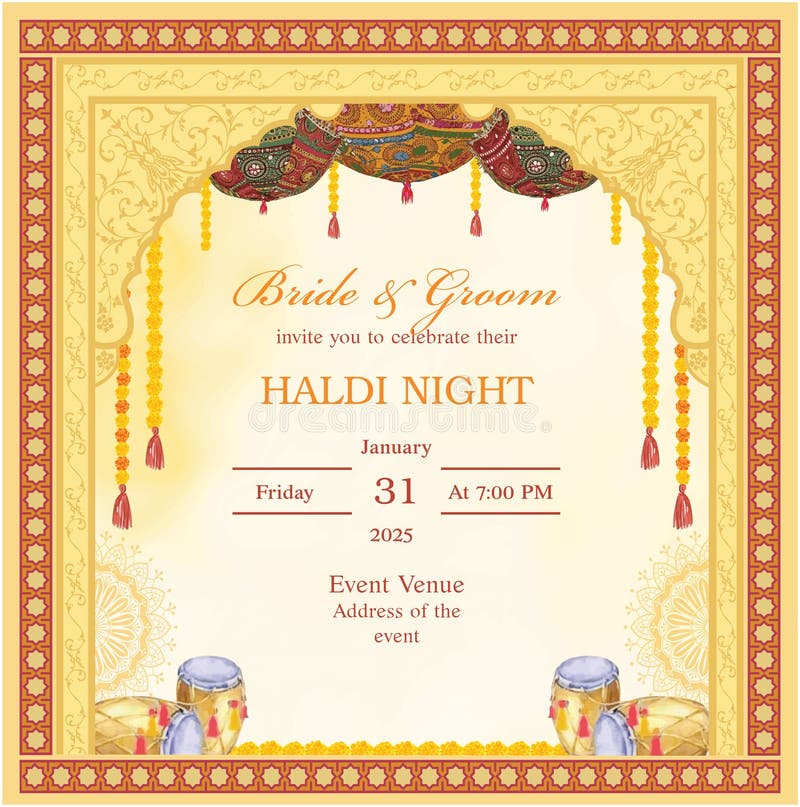 Mughal Arch Indian Haldi Night Invitation Card. Holud Invitation Card ...