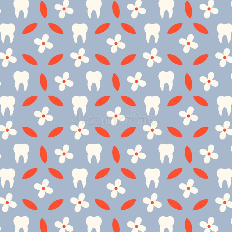 Dental Pattern Teeth Mint Flowers Blue Orange Illustration Stock Vector ...