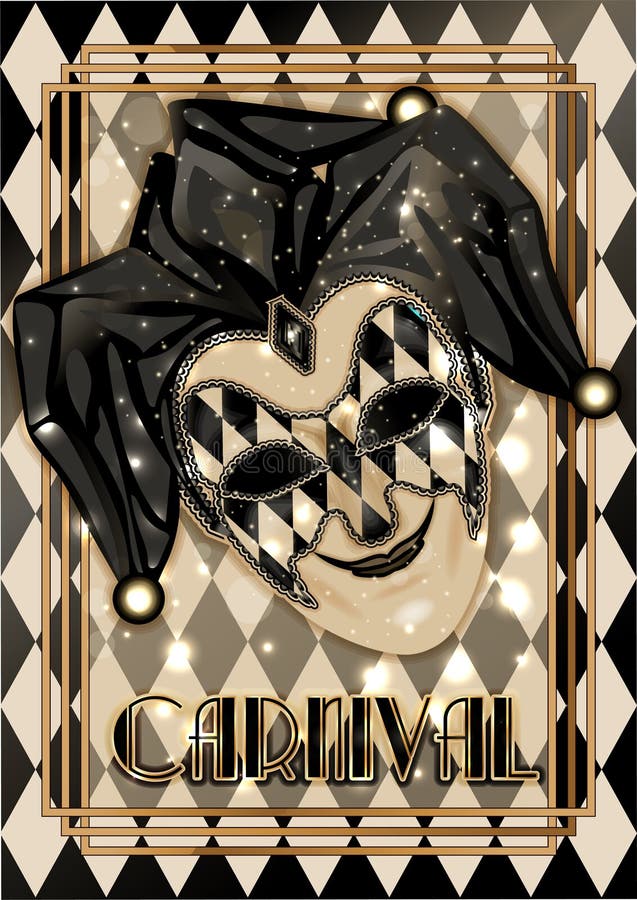 Carnival Mask Card in Art Deco Style Stock Vector - Illustration of ...