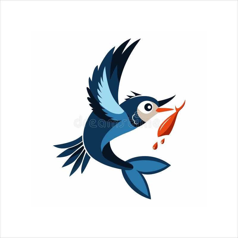Graceful Diving Bird and Fish Vector Illustration for Logos Stock ...