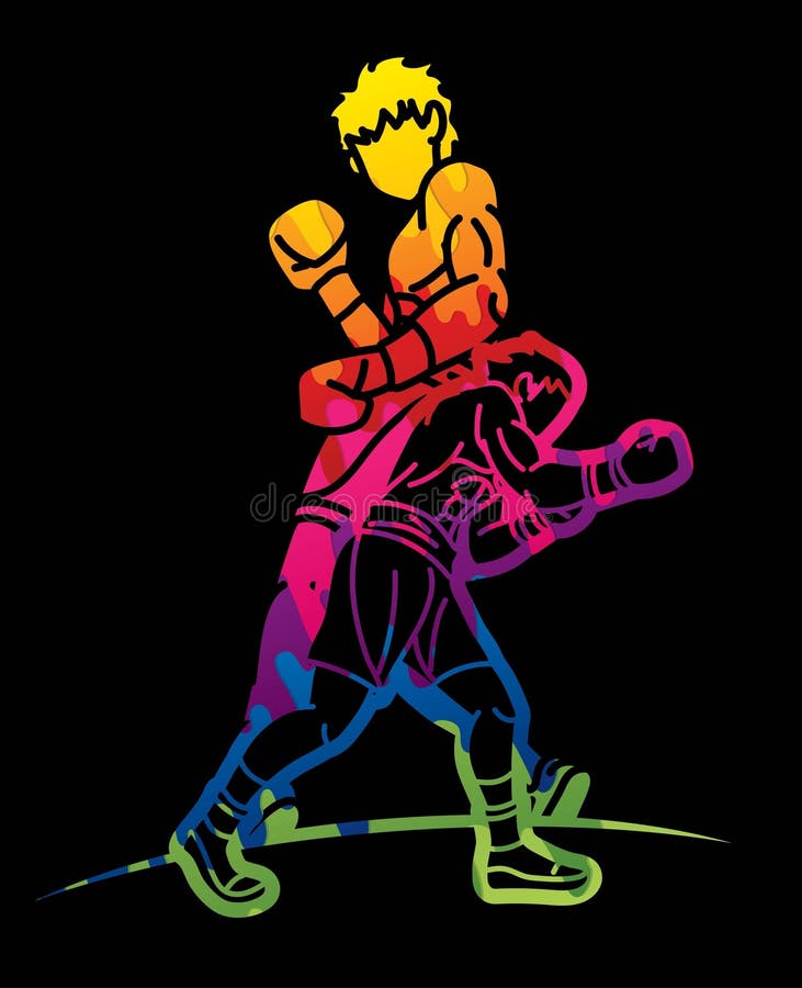 Boxing Sport Kickboxing Muay Thai Boxer Action Cartoon Graphic Stock ...