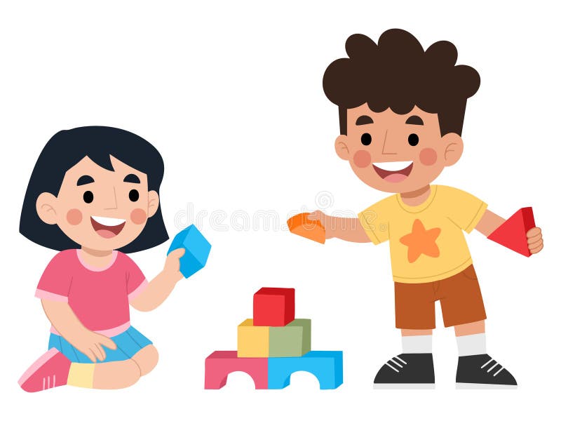 Cartoon Boy With Baby Blocks Building Blocks For Children, Cartoon