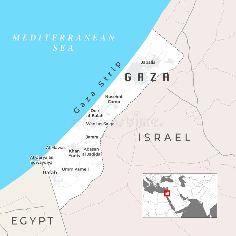 Gaza Strip Political Map. Palestinian Territory on the Coast of ...